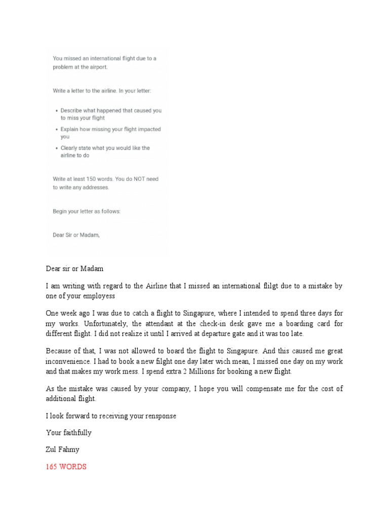 Formal Letter (Missing Flight) | PDF