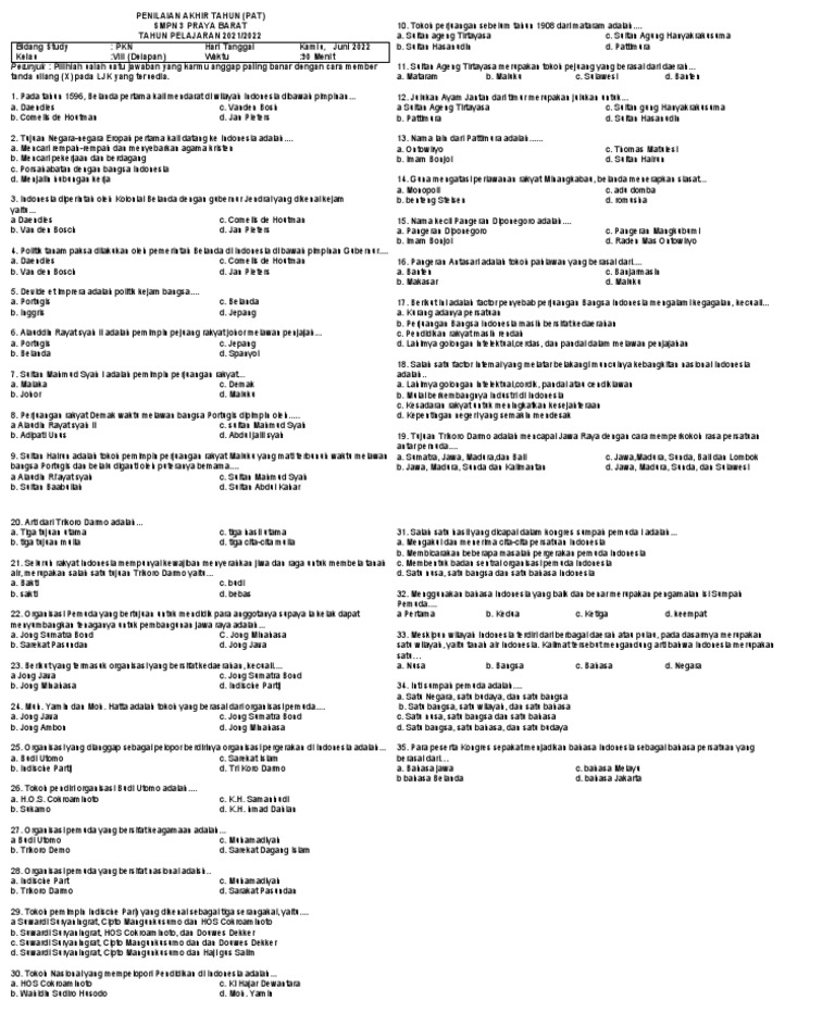 Soal Pat PPKN KLS Viii SMTR 2 | PDF