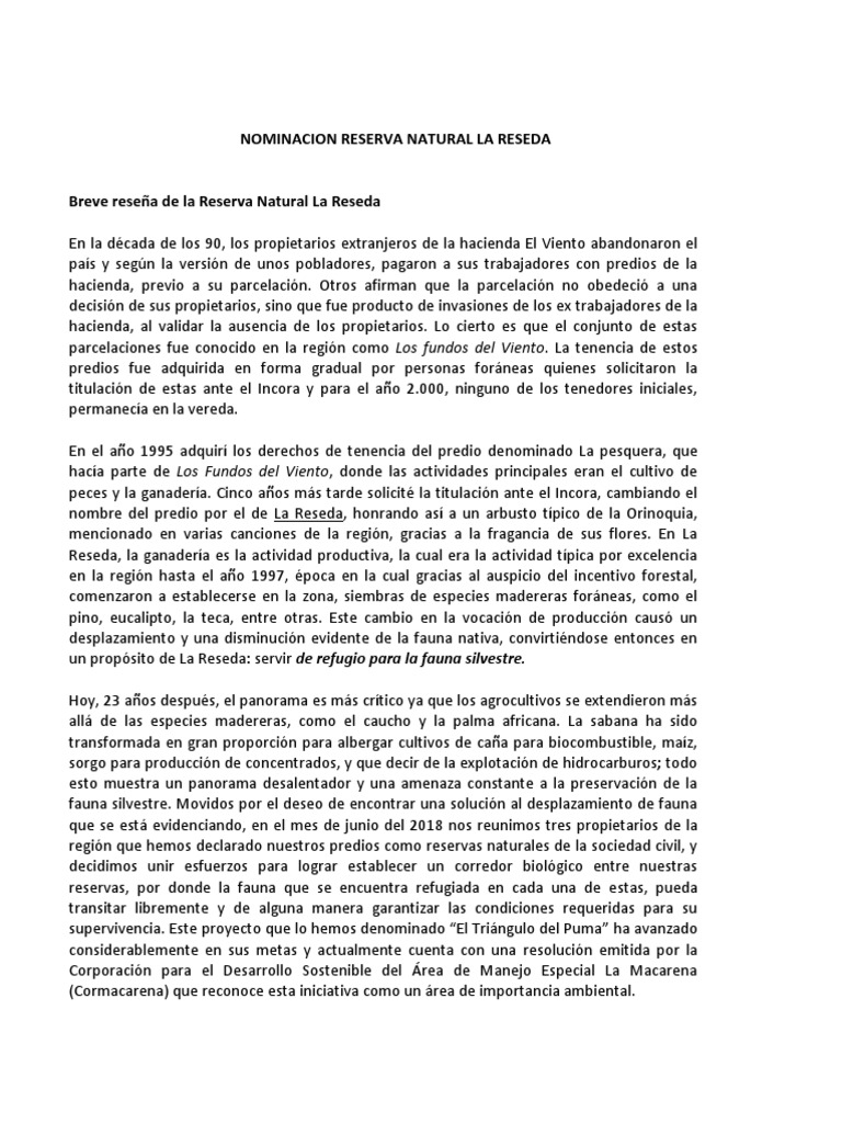 "Reserva Natural La Reseda: Refugio de Fauna" | PDF | Biodiversidad | Fauna