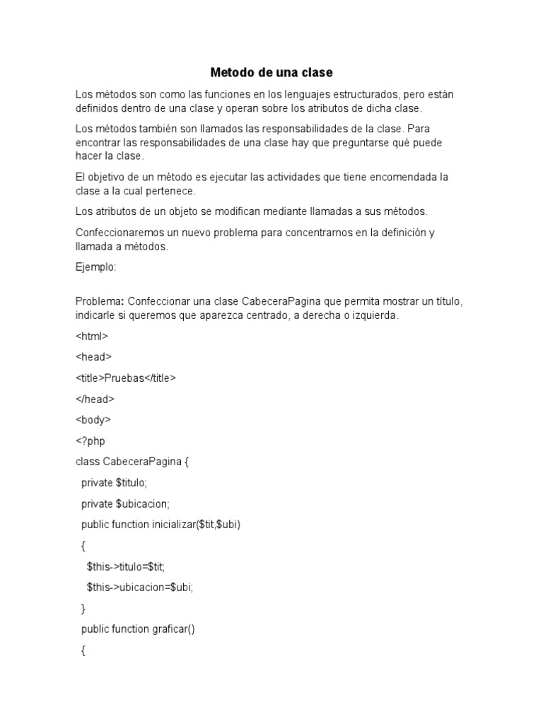 Metodo de Una Clase en PHP | PDF | Clase (Programación informática ... Metodo de Una Clase en PHP | PDF | Clase (Programación informática ...