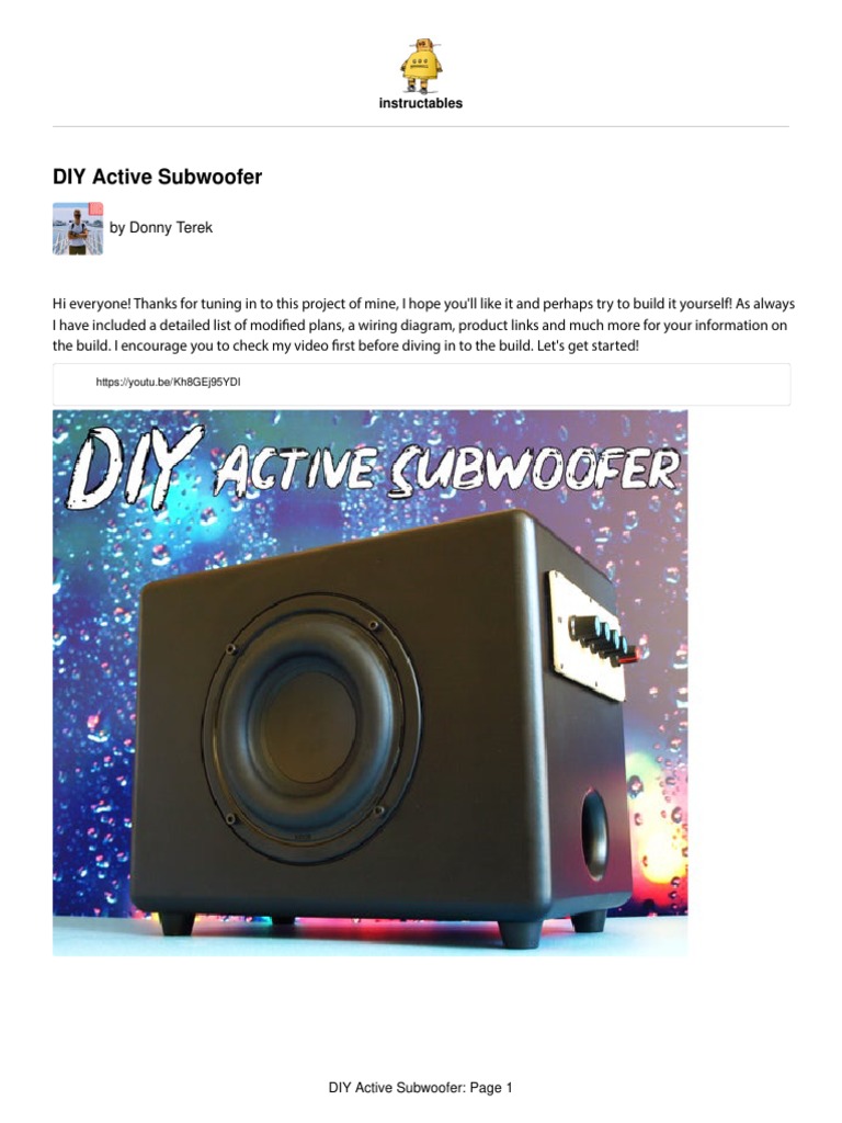 DIY Active Subwoofer Build Guide | PDF | Loudspeaker | Adhesive