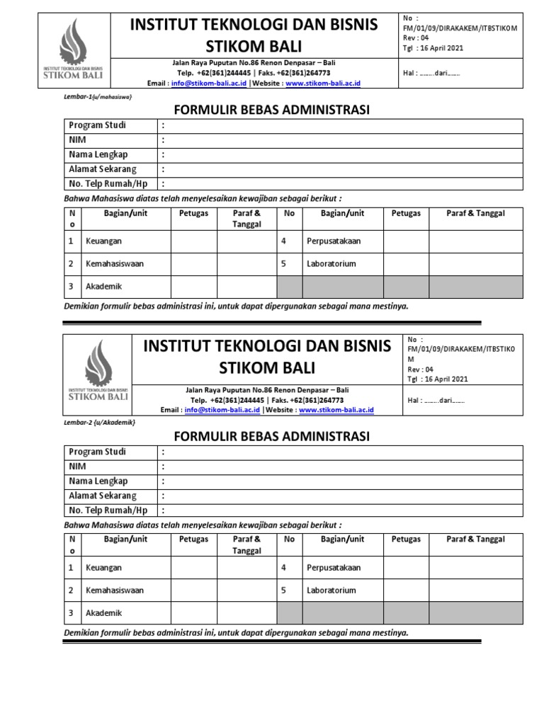 Form Bebas Administrasi | PDF