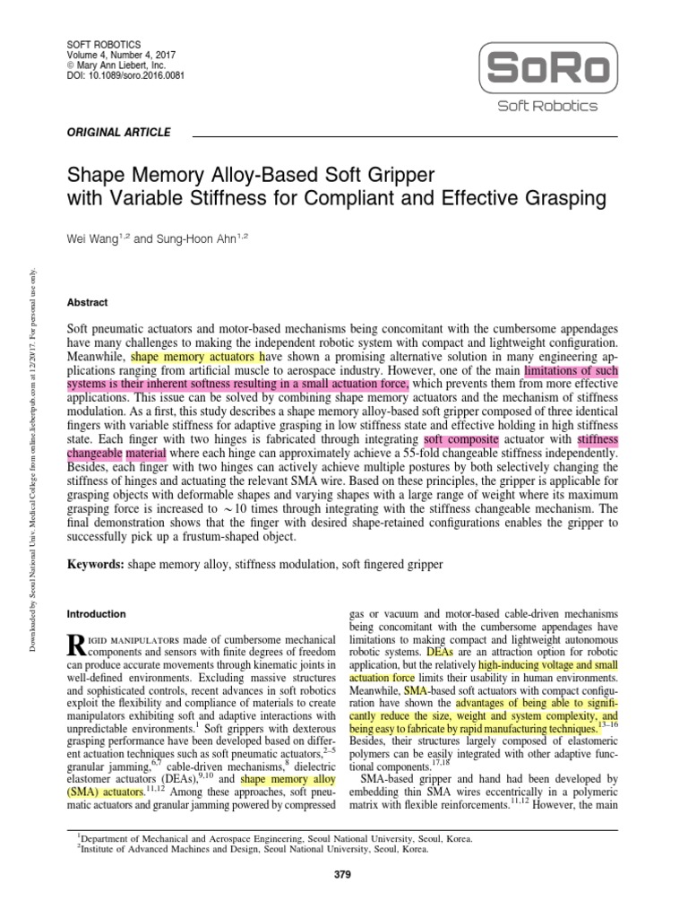 Shape Memory Alloy-Based Soft Gripper | PDF | Shape Memory Alloy | Actuator