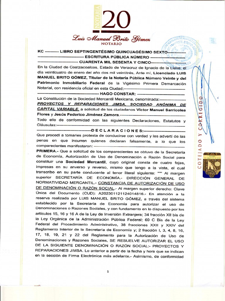 Acta Constitutiva Jimsa | PDF