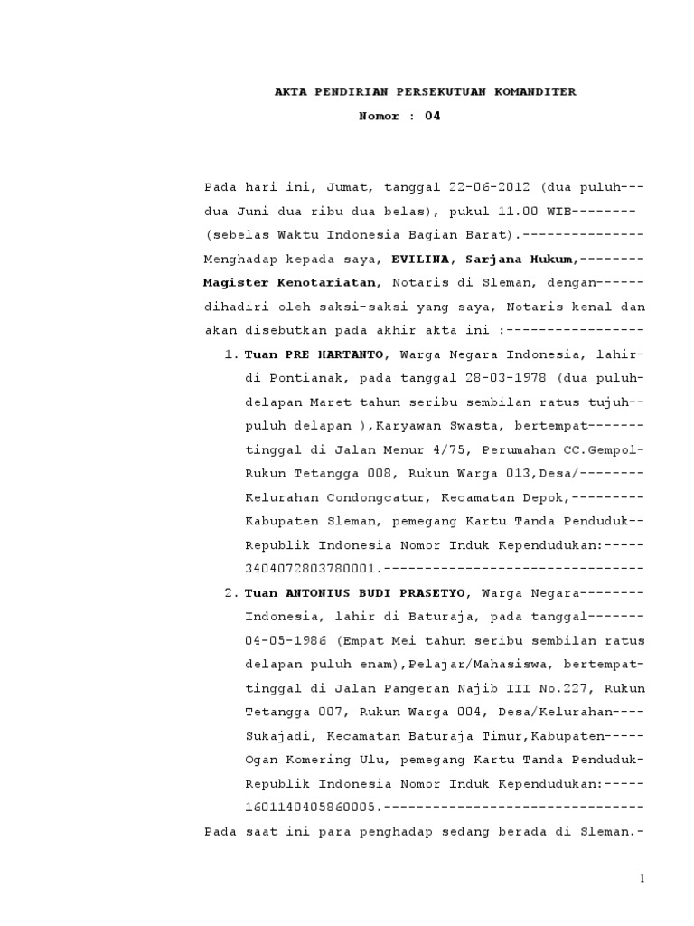 Akta Pendirian CV | PDF | Bisnis