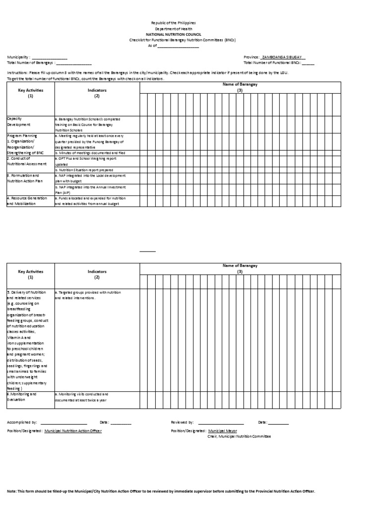 Functional Checklist for BNCs | PDF