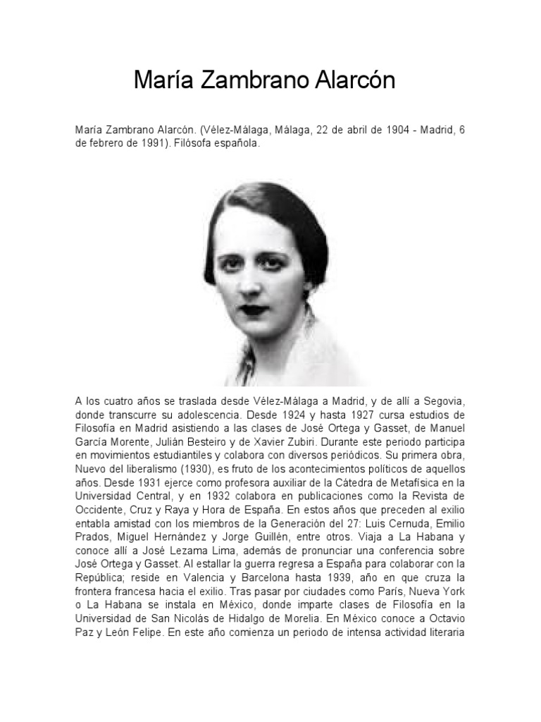 Biografía de María Zambrano Alarcón | PDF | España