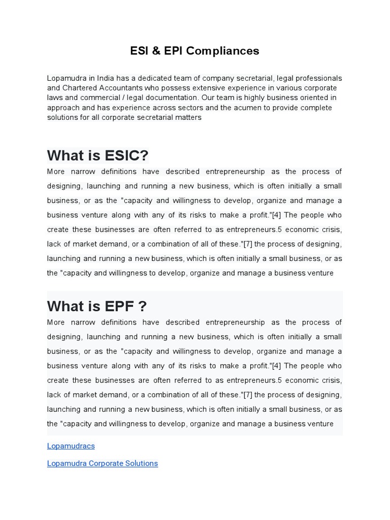 ESI & EPI Compliances | PDF