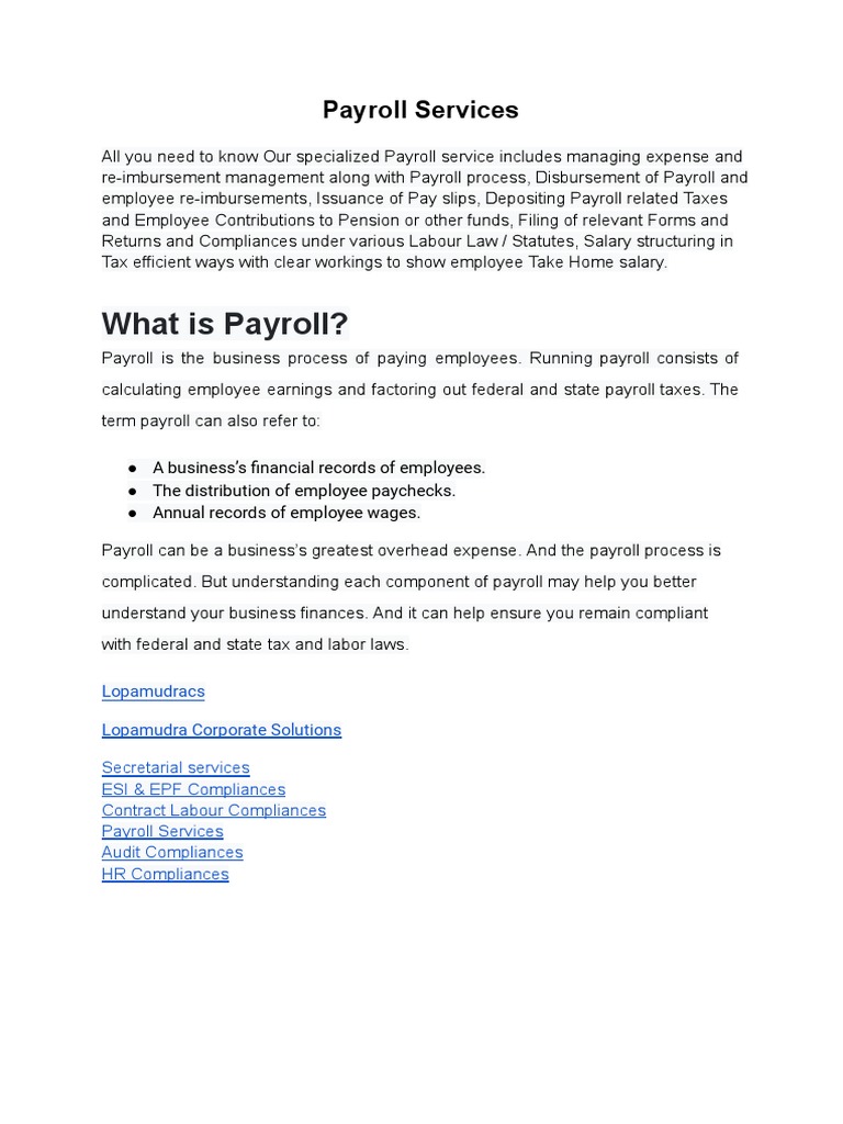 Comprehensive Payroll Services Overview | PDF