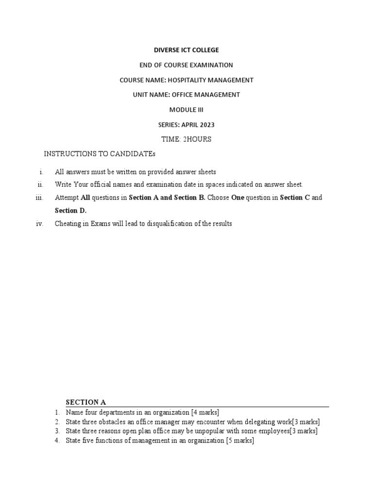 Office Management Exam | PDF