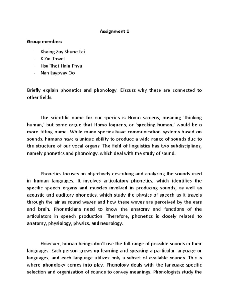 Assignment 1 Phonetics and Phonology | PDF | Phonology | Phonetics