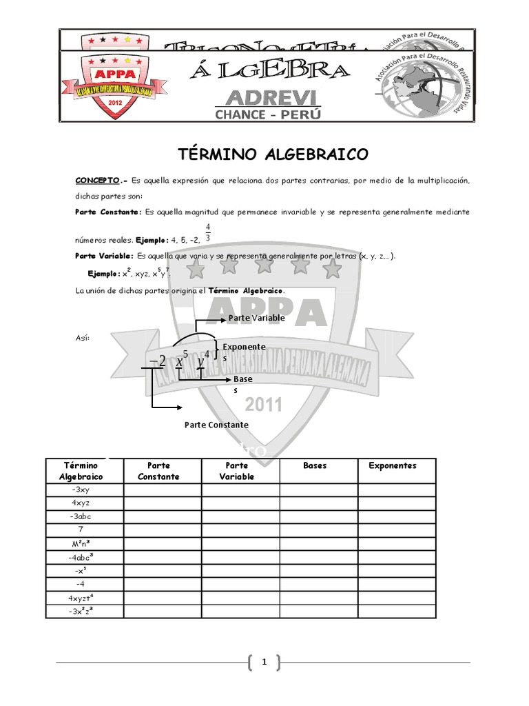 Término Algebraico | PDF | Aritmética | Matemática Elemental