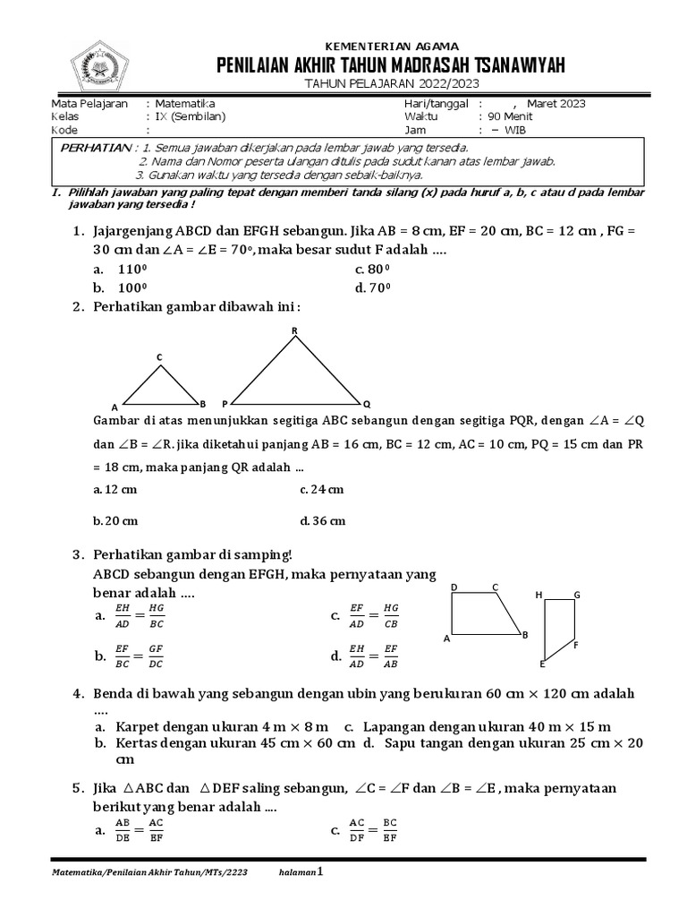 Soal MTK 9 1-2 | PDF