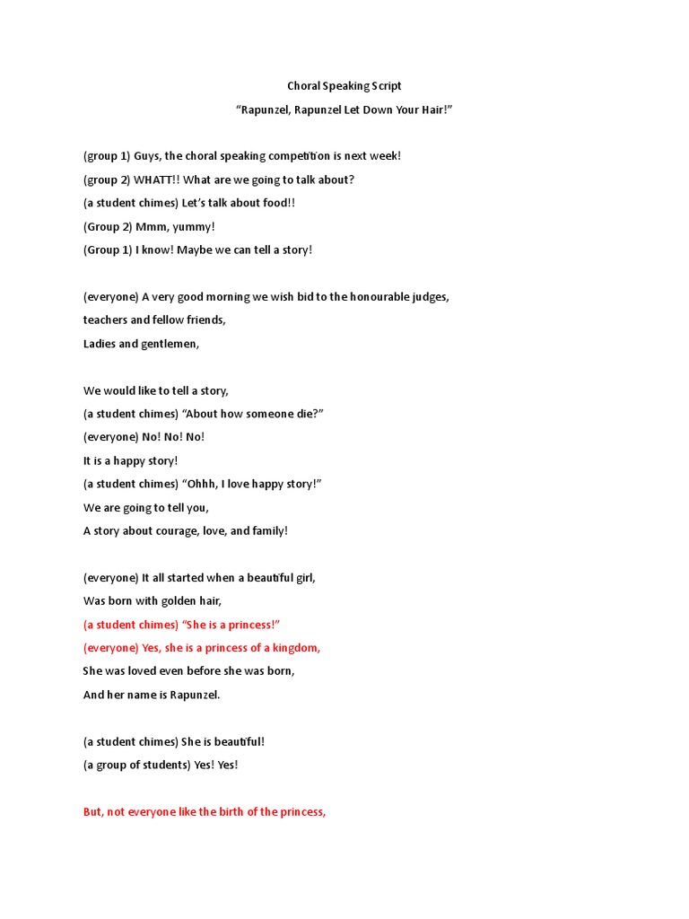 Rapunzel Script Choral Speaking | PDF | Rapunzel | Fairy Tales