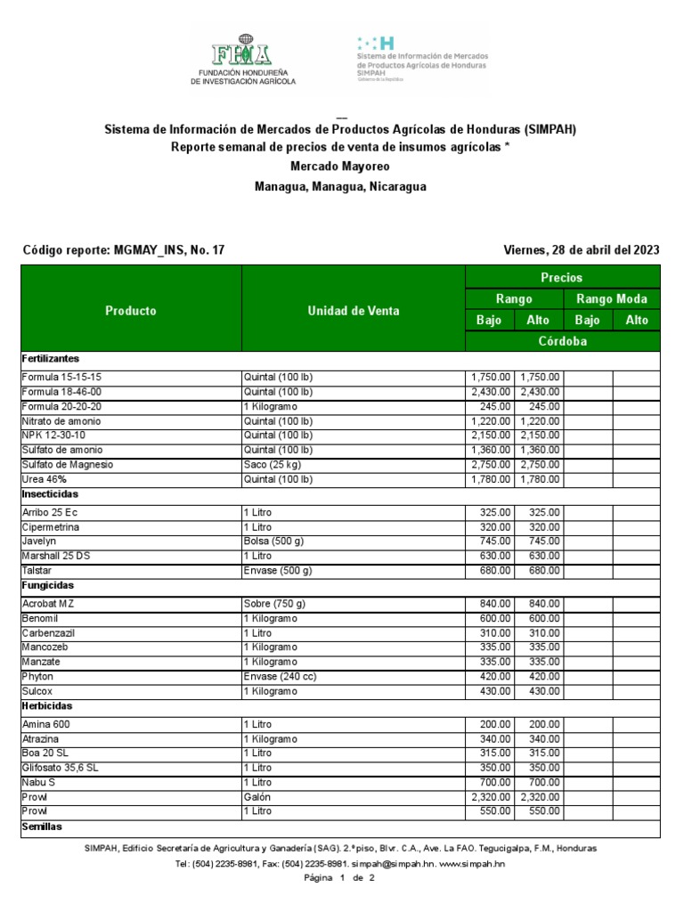 6.6._reporte_semanal_precios_insumos_agricolas_mayoreo-managua | PDF ...
