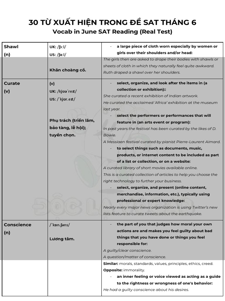 [ĐLV] Vocab in June SAT Reading (Real Test) | PDF | Conscience