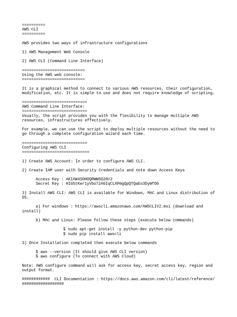 CLI AWS Notes | Download Free PDF | Command Line Interface | Amazon Web ... CLI AWS Notes | Download Free PDF | Command Line Interface | Amazon Web ...