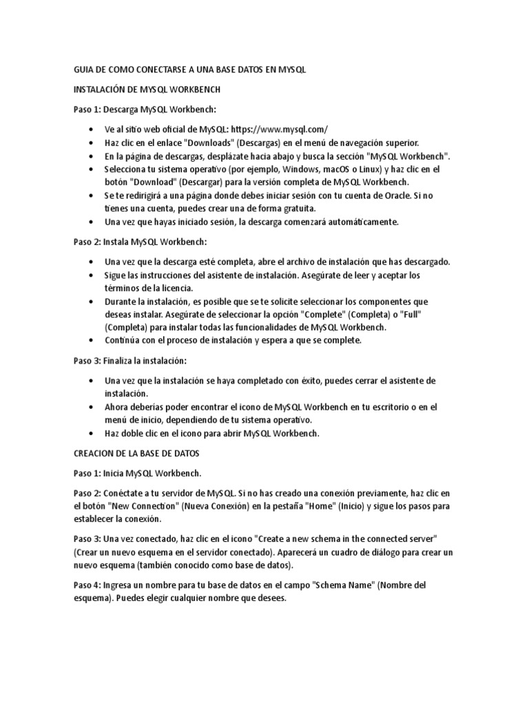 Guia de Como Conectarse A Una Base Datos en Mysql | PDF | Mi sql | Ciencias de la Computación