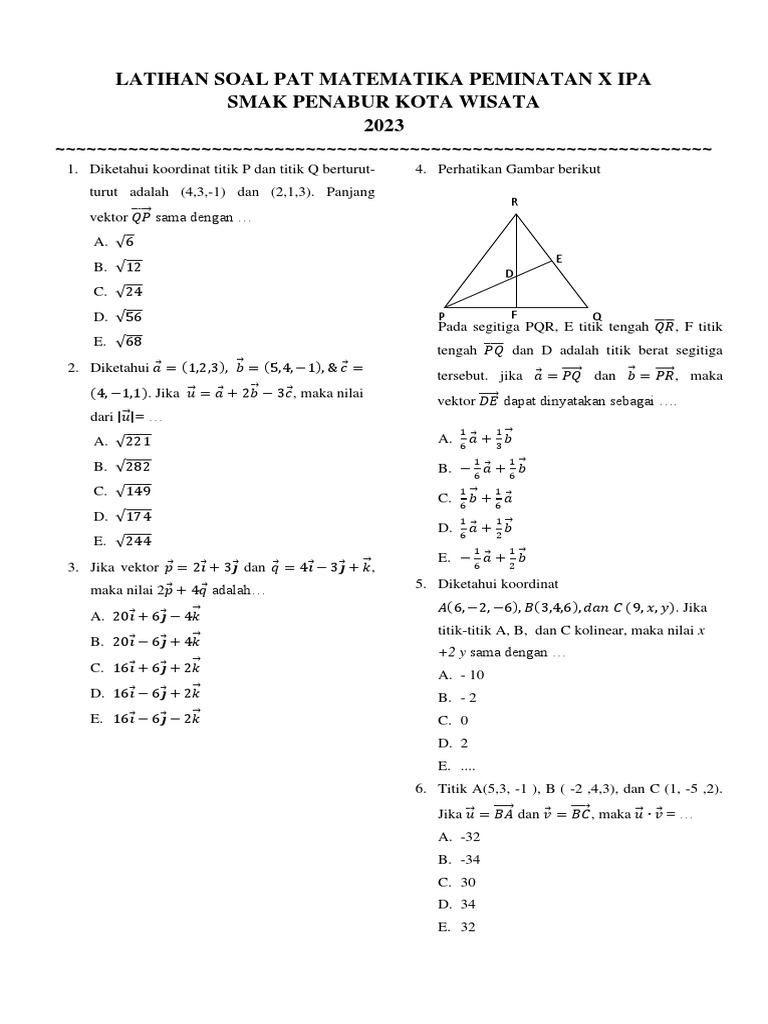 LATIHAN SOAL PAT MATH MINAT X IPA | PDF