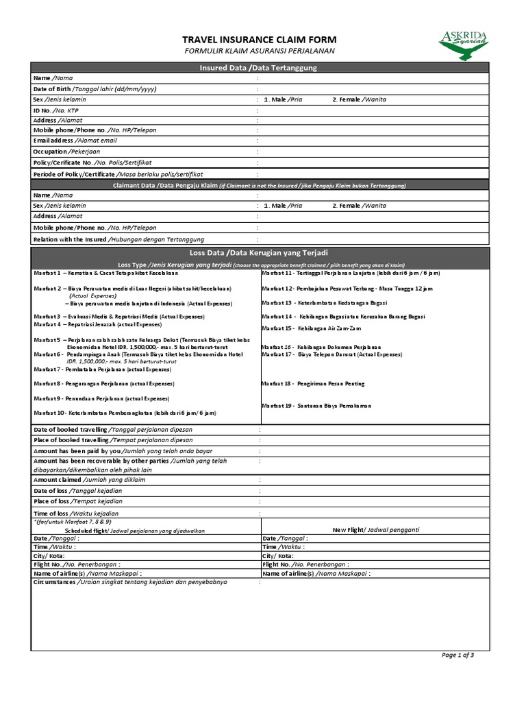Form Klaim Travel - Convert To PDF Final | PDF