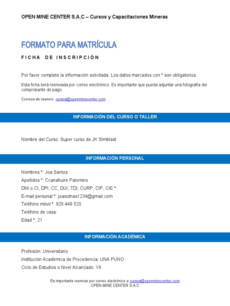 Ficha de Inscripción Omc | PDF