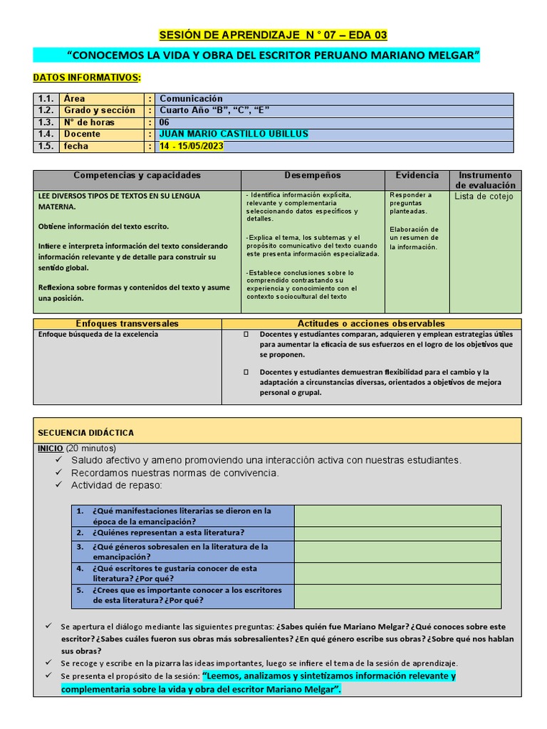 SESIÓN 07 EDA 3 - CUARTO | PDF | Escritores | Aprendizaje