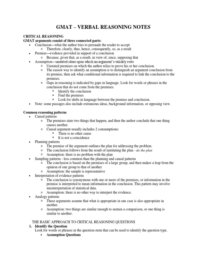 GMAT-Verbal Reasoning Notes | Download Free PDF | Argument | Reading ...