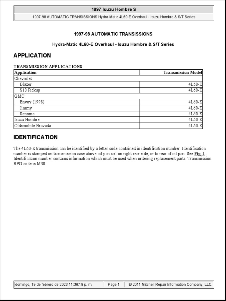 Application: 1997 Isuzu Hombre S 1997 Isuzu Hombre S | PDF | Automatic ...
