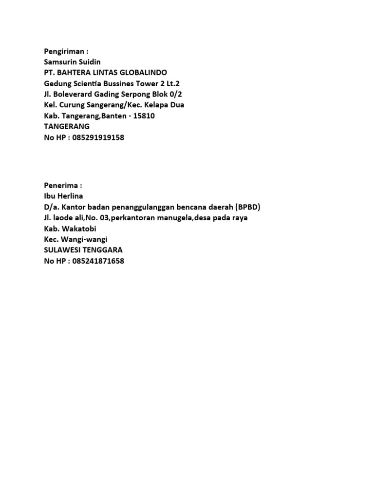 Surat Pengiriman Barang JNE | PDF