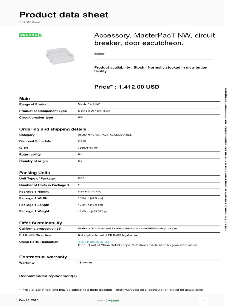 MasterPacT NT and NW - UL - ANSI - 685981 | PDF
