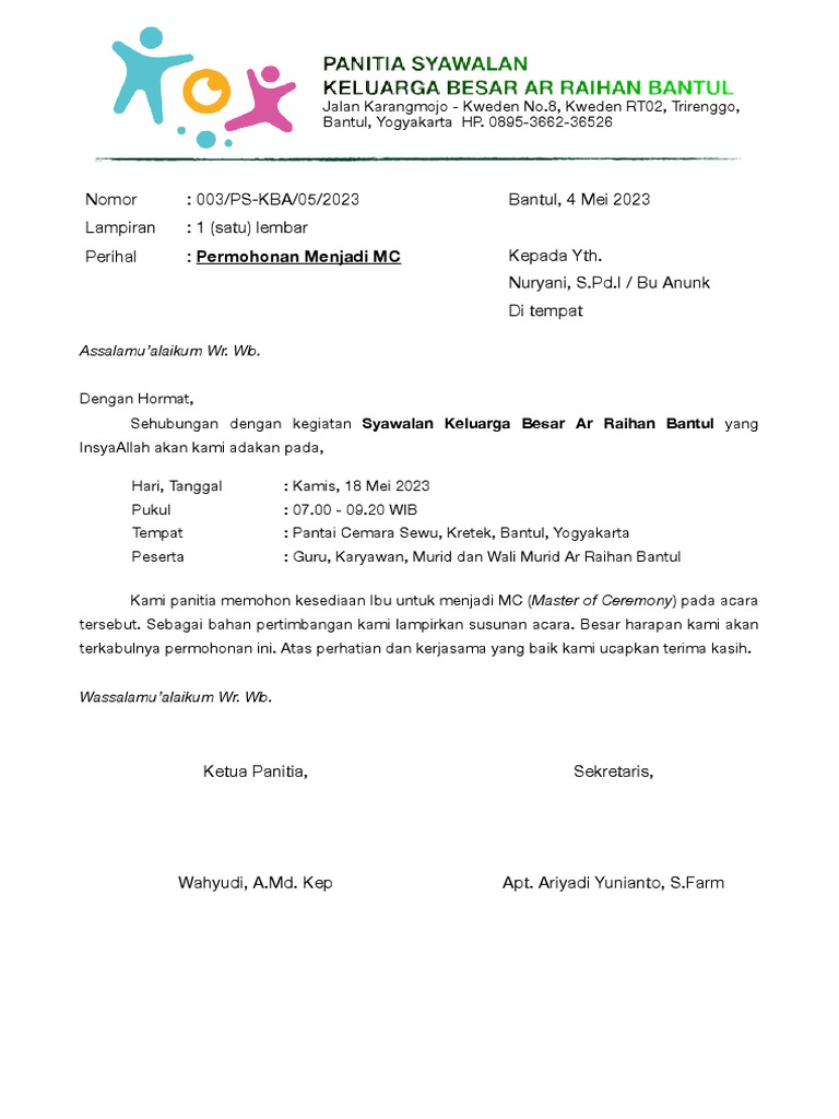 Surat Permohonan MC Bu Anunk | PDF