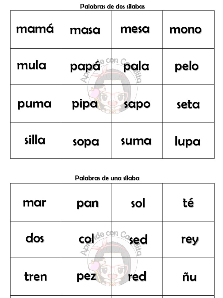 Palabras e Imágenes de 1,2,3 Sílabas Aprende Con Camilita | PDF
