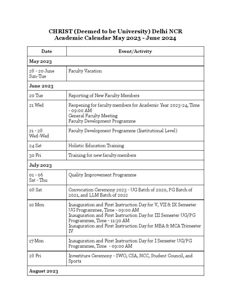 Academic Calendar AY 2023 - 24 | PDF | Academic Term | Business
