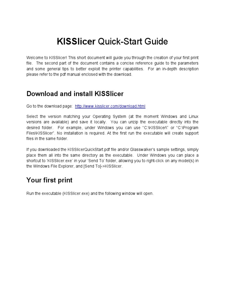 KISSlicer Quick Start | PDF | Extrusion | Printer (Computing)