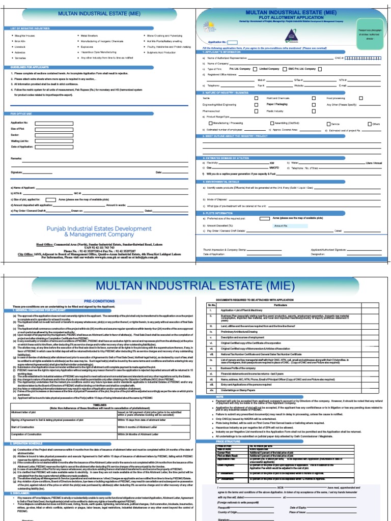 Multan Industrial Estate Application Guide | PDF