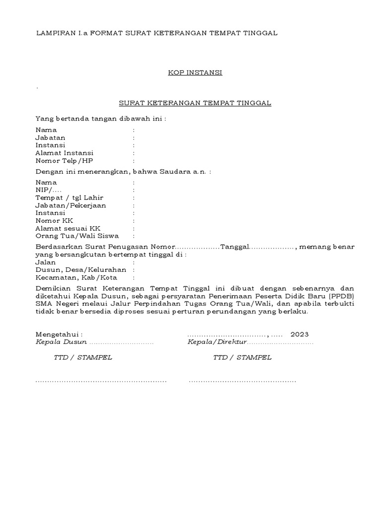 Surat Keterangan Tempat Tinggal | PDF