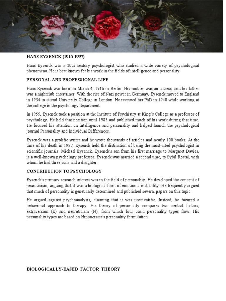 Hans Eysenck Pdf Psychology Extraversion And Introversion