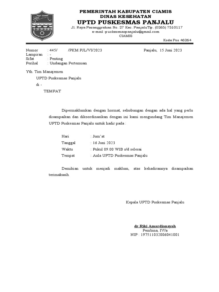 Undangan Rapat Manajemen | PDF