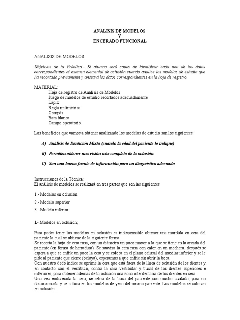Analisis de Modelos y Encerado Funcional | PDF | Diente humano | Cabeza y cuello humanos