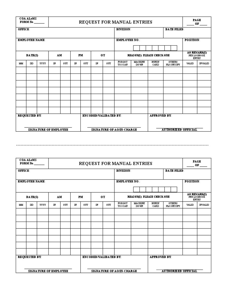Manual Entry Request Form Template | PDF