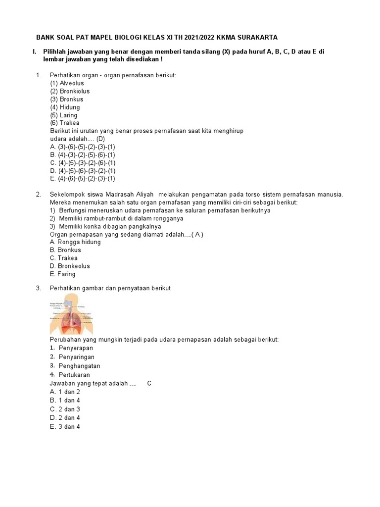 Bank Soal Pat Bio Xi Mipa 21-22 Kkma Ska | PDF