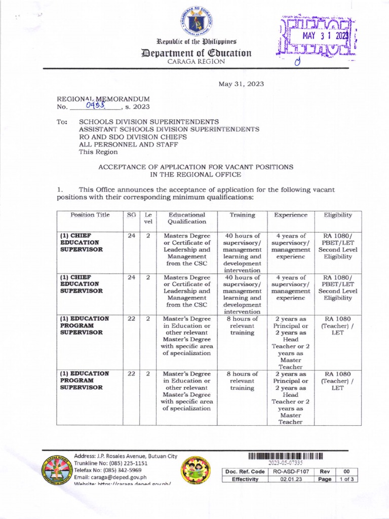 Memo_Vacant-Positions-as-of-May-31-2023-1 | PDF