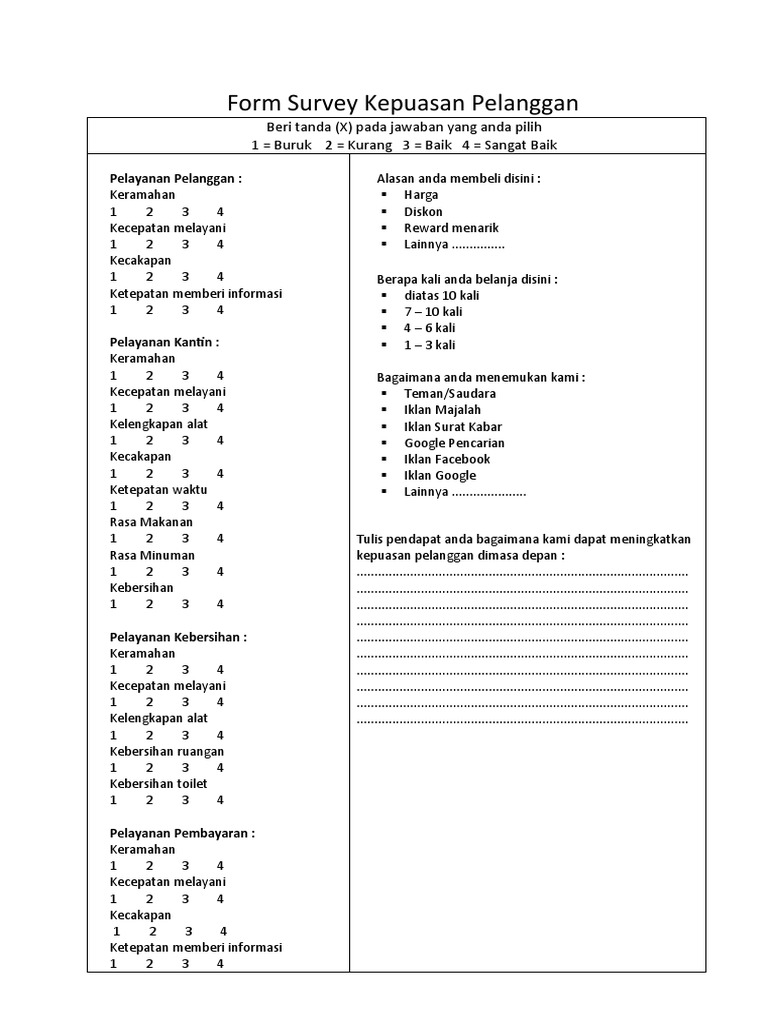 Form Survey Kepuasan Pelanggan | PDF