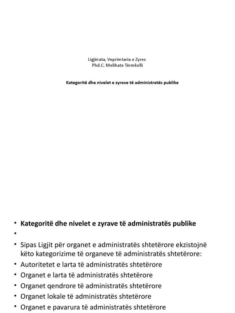 Ligj 8 Kategoritë Dhe Nivelet e Zyrave Të A | PDF
