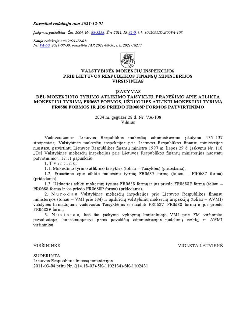 Mokestinio Tyrimo Atlikimo Taisyklės | PDF