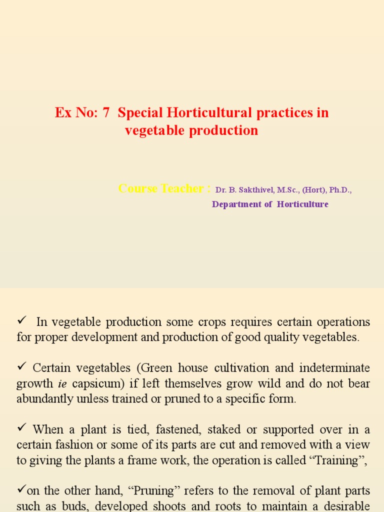 Special Practices in Vegetable Horticulture | PDF | Pruning | Horticulture