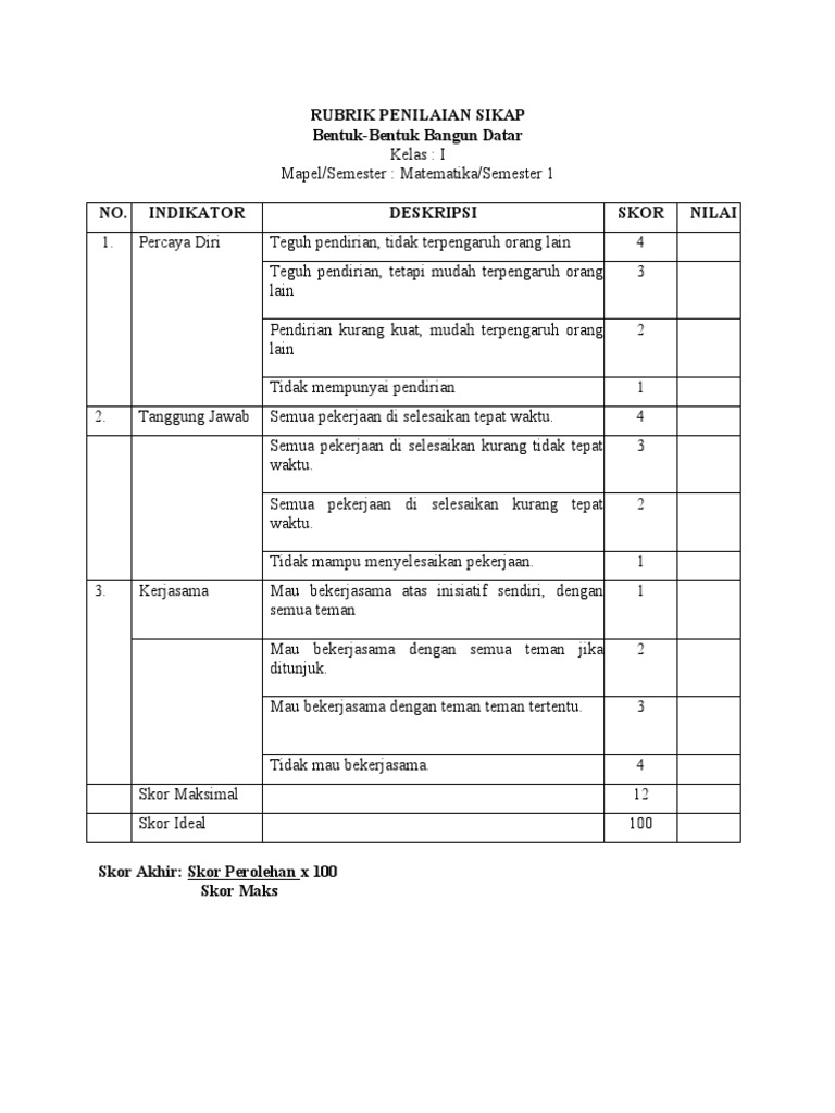 Rubrik Penilaian Sikap | PDF