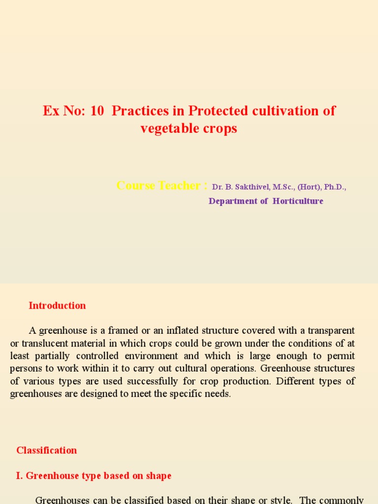 Types of Protected Cultivation Structures | PDF | Greenhouse | Wound