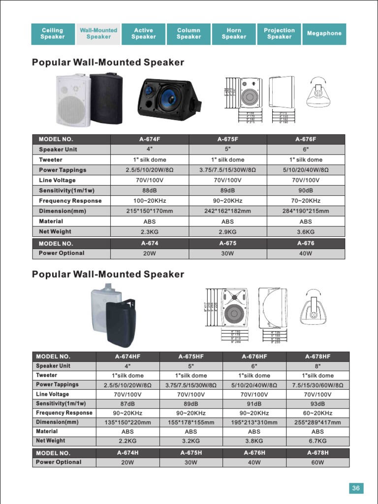 APlus Catalog - A675H-676H-678H | PDF | Loudspeaker | Sound Production