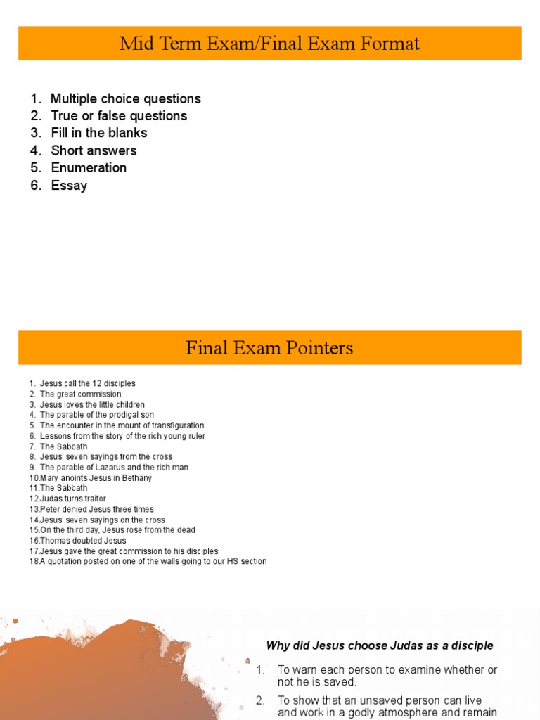 Final Exam Format & Pointers | PDF | Jesus | Lazarus Of Bethany Final Exam Format & Pointers | PDF | Jesus | Lazarus Of Bethany